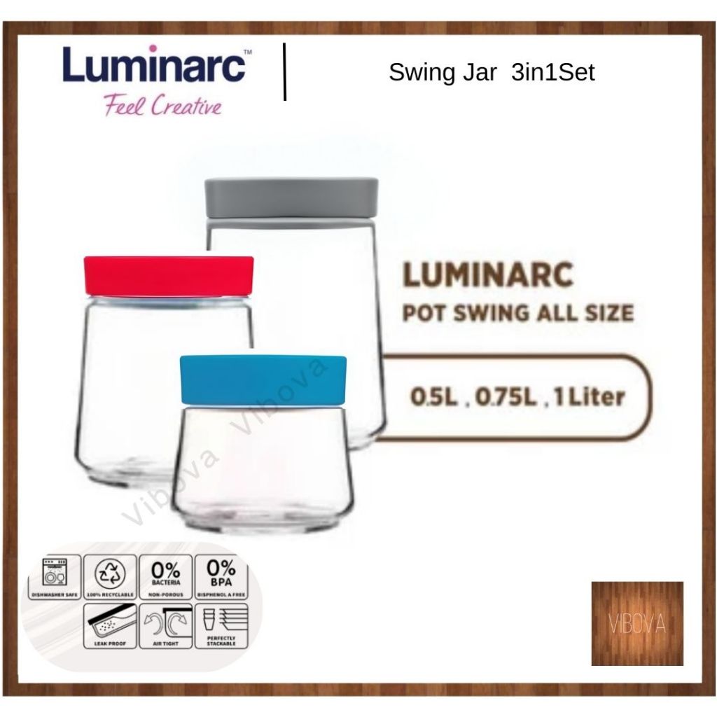 Luminarc Swing Jar 0.5/0.75./1.0Ltr Grey Colour /Pot Cake Jar/ Airtight ...