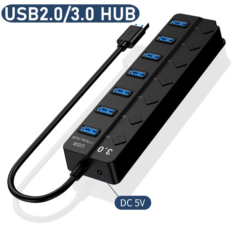 USB 3.0 Multi USB Splitter Hub USB Hub Use Power Adapter 7 Port ...