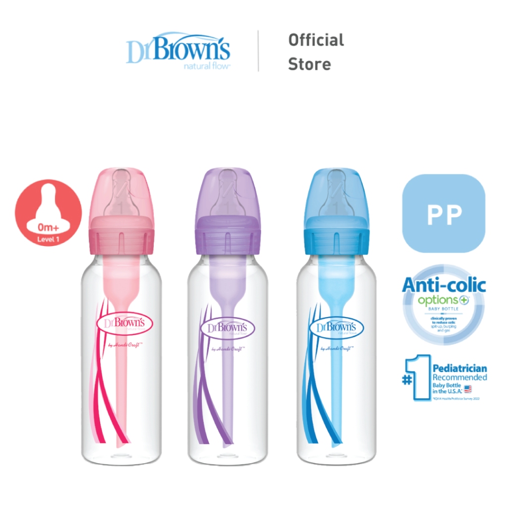 Dr. Brown's Anti-Colic Options+ PP Narrow Neck 8oz/250ml Bottle, Pink ...