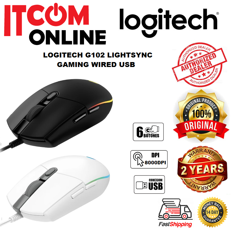 LOGITECH G102 LIGHTSYNC USB GAMING WIRED MOUSE (BLACK/WHITE) | Shopee Malaysia