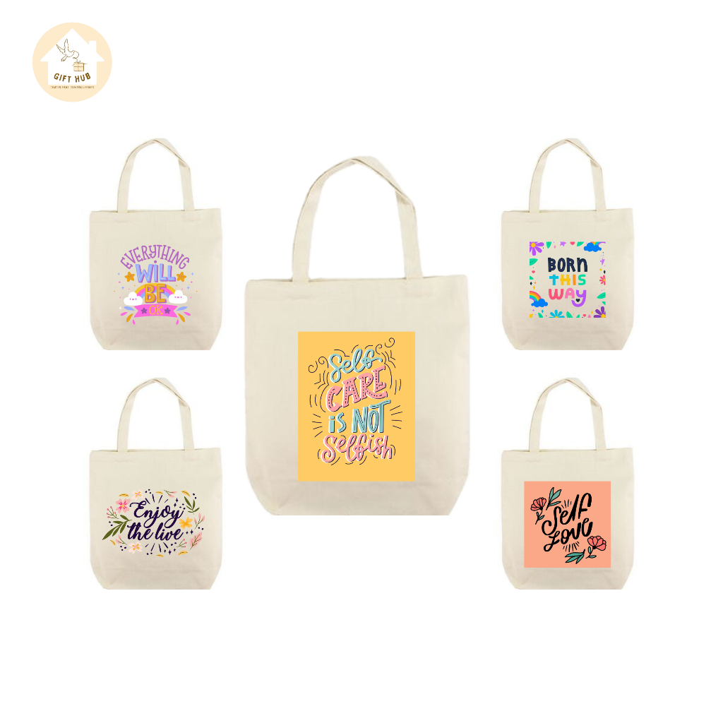 Canvas Bag Tuition Bag Tote Bag Positive Quote Wording Design Tangan ...