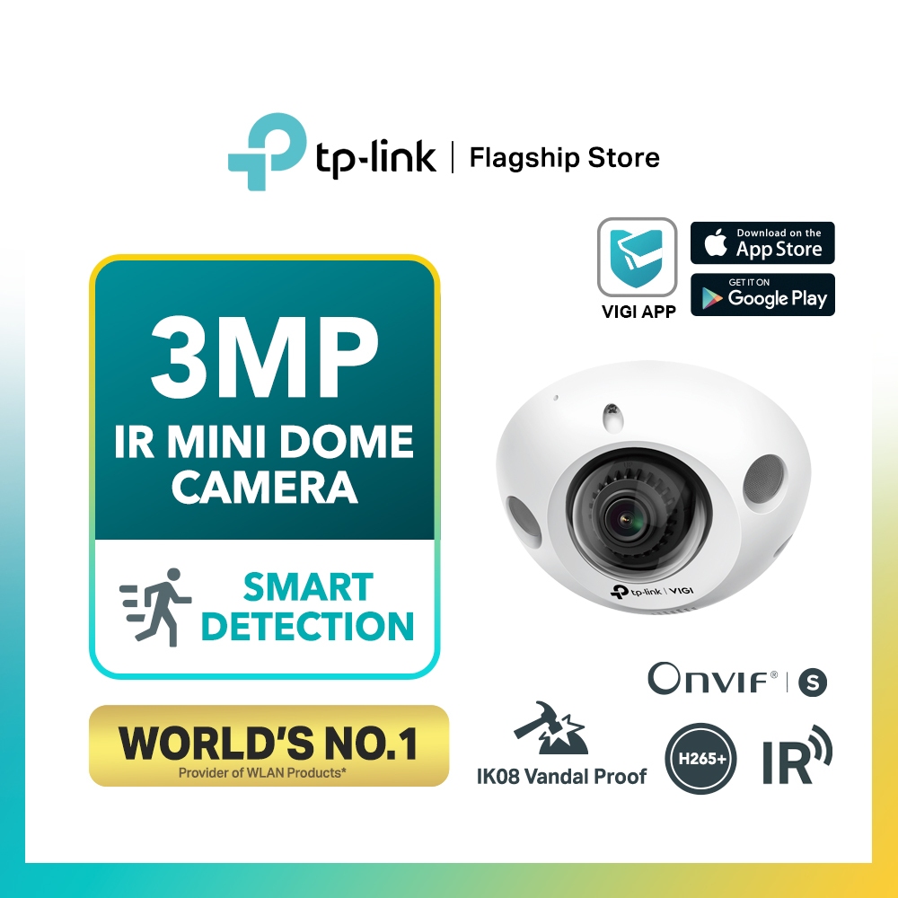 TP-Link 3MP VIGI C230I Mini (2.8MM) Super-HD IR Mini Dome IK08 Vandal ...
