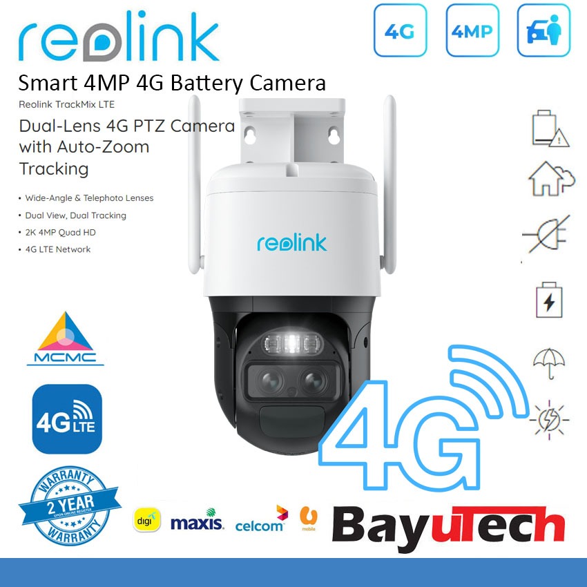 Reolink TrackMix 4G LTE BATTERY 4MP 2K DUAL Lens CCTV AI Security Camera PTZ 5GHz 6X Hybrid Zoom ...