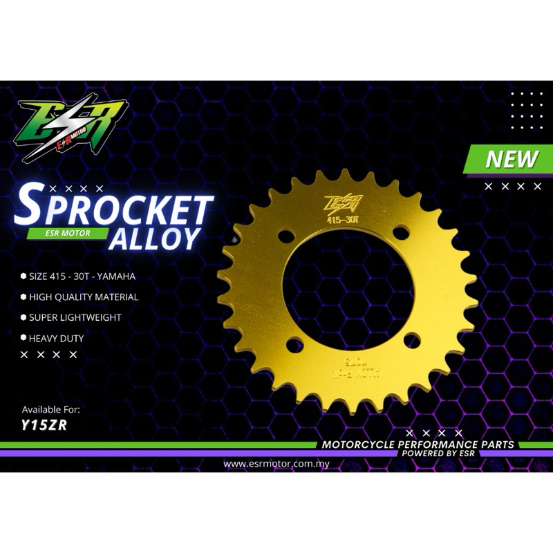 ESR MOTOR SPROCKET ALLOY YAMAHA 415【4 LUBANG】LC135 Y15ZR RXZ 28T 29T ...