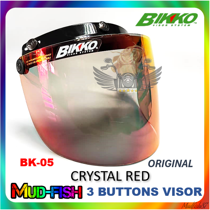 ORIGINAL BIKKO BK05 BK-05 HELMET VISOR NEW 3 BUTTONS SIANG & MALAM (CRYSTAL RED) | Shopee Malaysia