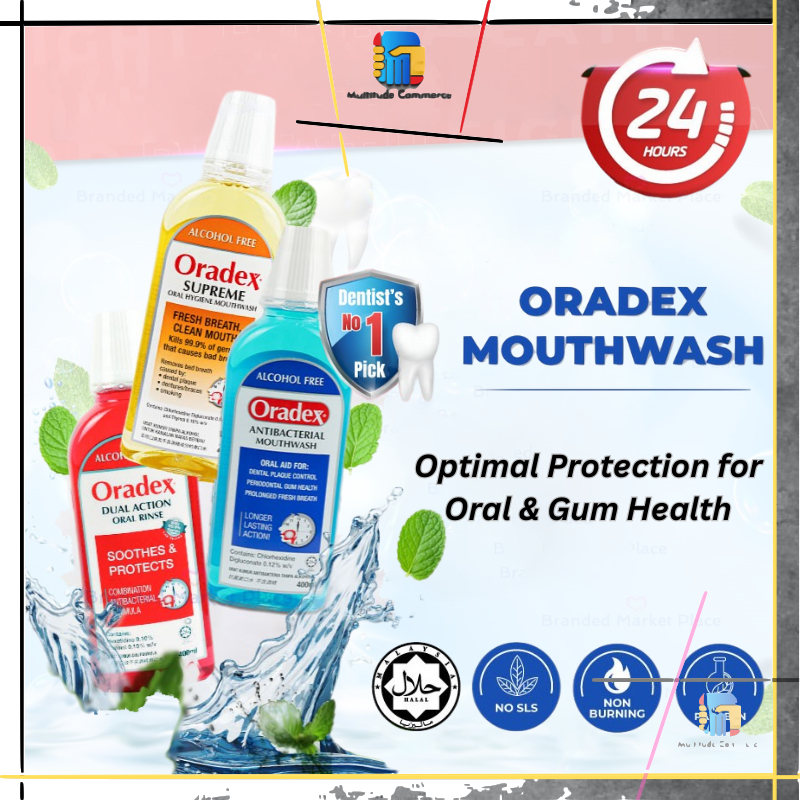 Oradex Mouthwash (Antibacterial / Supreme / Dual Action) - 90ml / 400ml ...