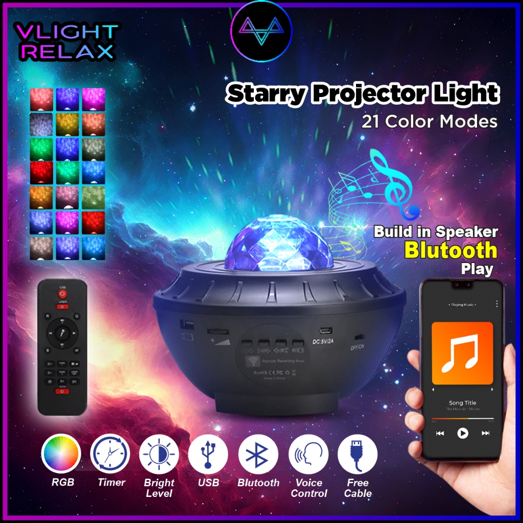 Colorful LED Galaxy Music Projector Lamp With Bluetooth Starry Night ...