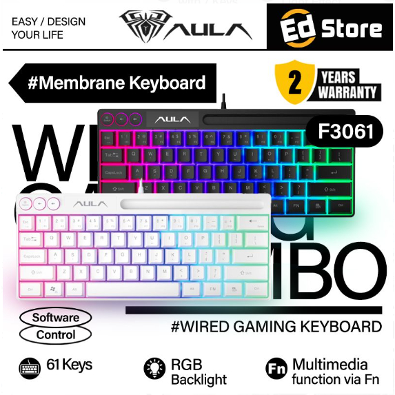 Aula F3061 RGB Gaming Membrane Gaming Keyboard Mechanical Feel, Macro ...