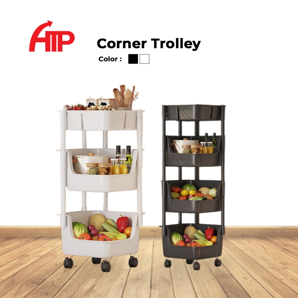 ATP Floor Multi-Functional Kitchen Corner Trolley Rack - Black/White ...