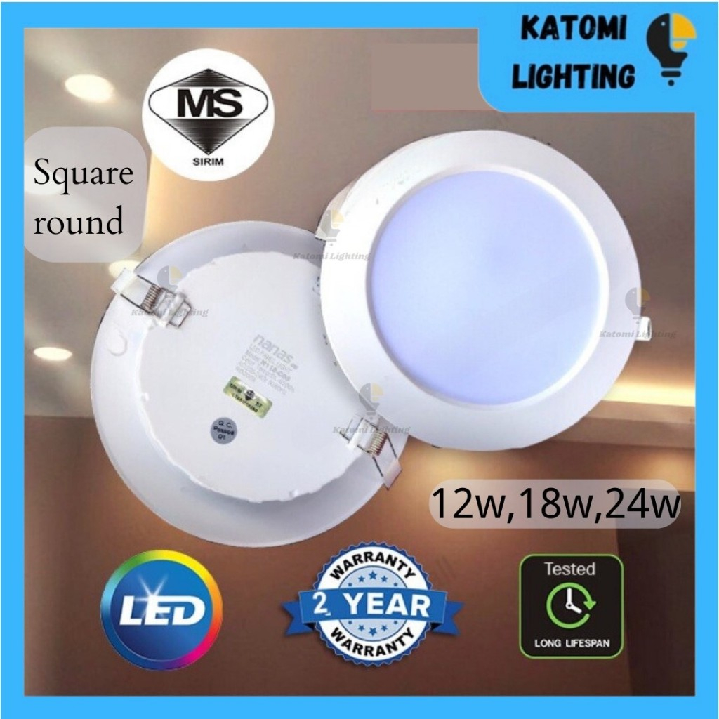 Sirim LED Downlite Round/Square 12W 18W 4" 6'' Recessed Downlight Panel ...