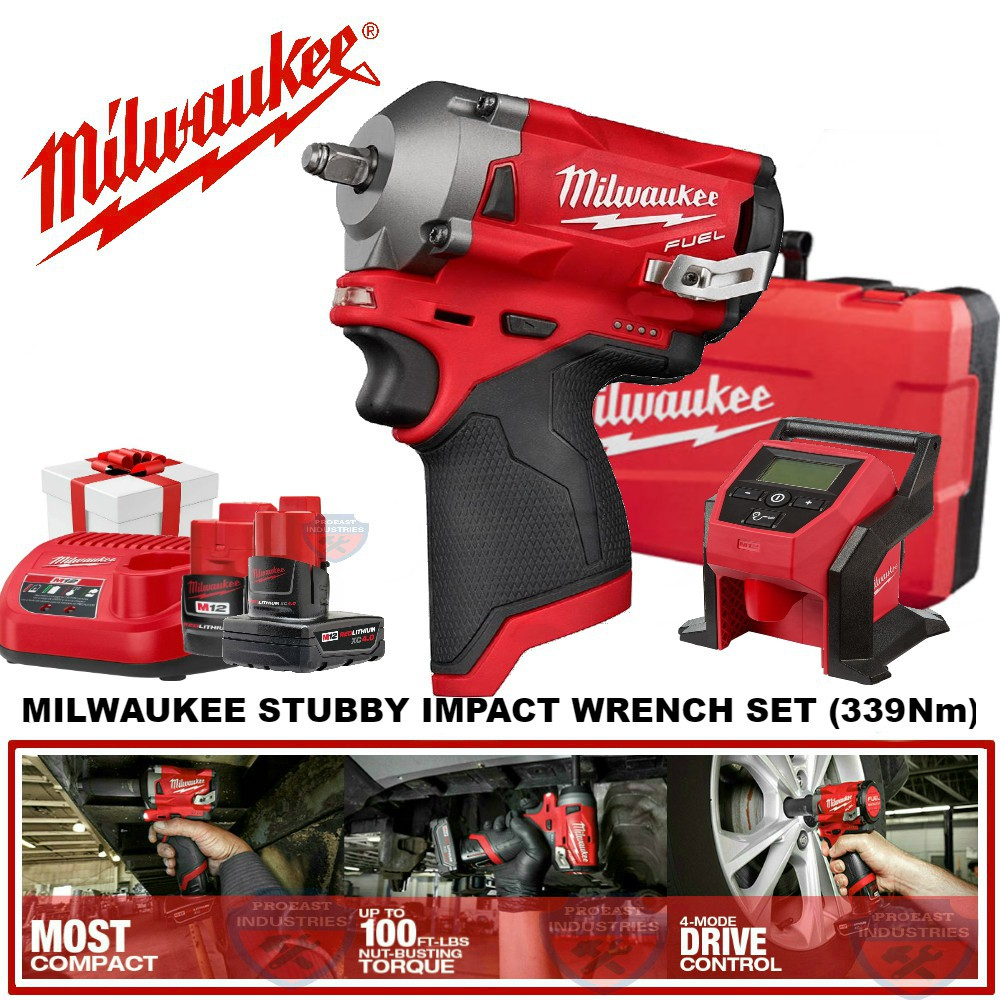 MILWAUKEE M12FIWF12-302 M12 FUEL 1/2" STUBBY IMPACT WRENCH (339NM ...