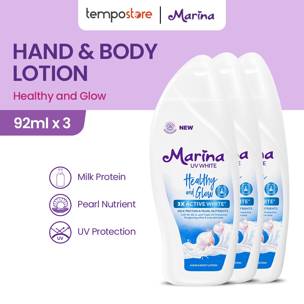 [Bundle of 3] Marina UV White Healthy & Glow Body Lotion (92ml/Bottle ...