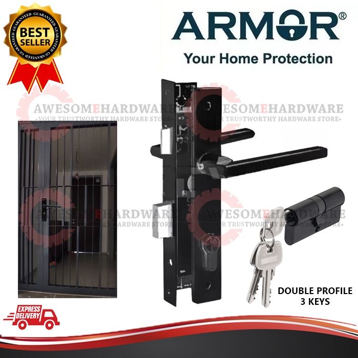 (BLACK) ARMOR NS7025-02 DOUBLE KEY GRILLE MORTISE LEVER LOCKSET FOR ...