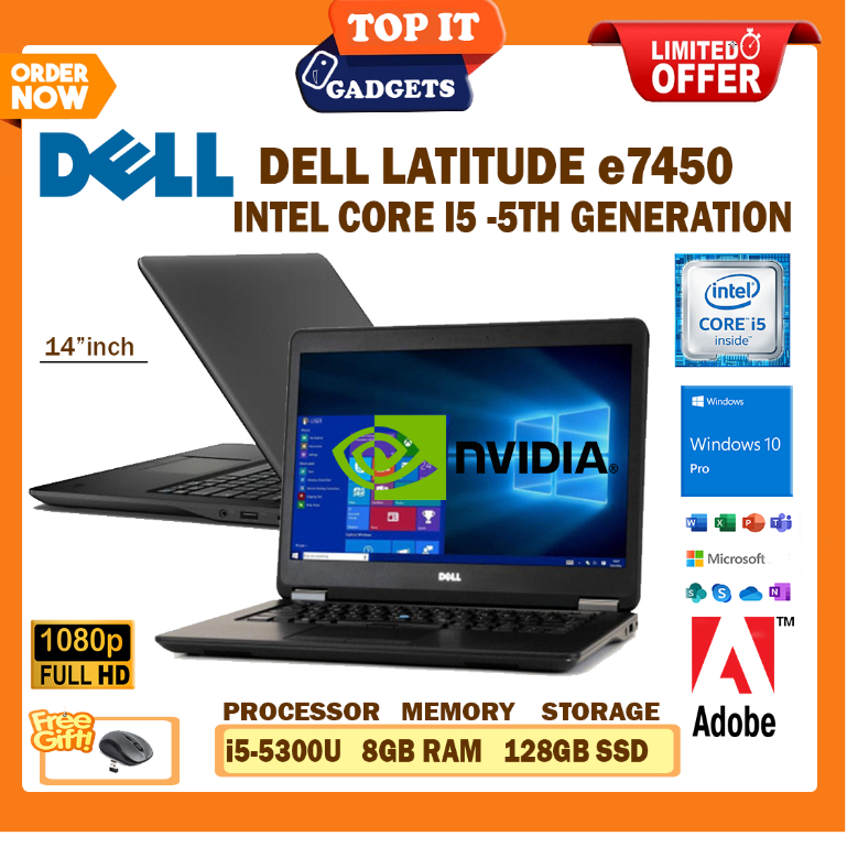 DELL LATITUDE E7450 TOUCHSCREEN -INTEL CORE I5 -5TH GEN / 8GB DDR3L RAM / 256GB SSD STORAGE / 14 ...
