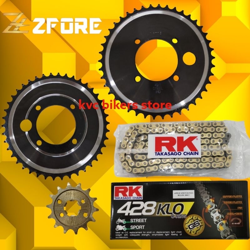 RK 428 KLO ORING GOLD CHAIN + 2IN1 ZFORE STEEL BLACK SPROCKET LC135/RXZ/125ZR/Y15ZR Y16ZR 4 HOLE ...