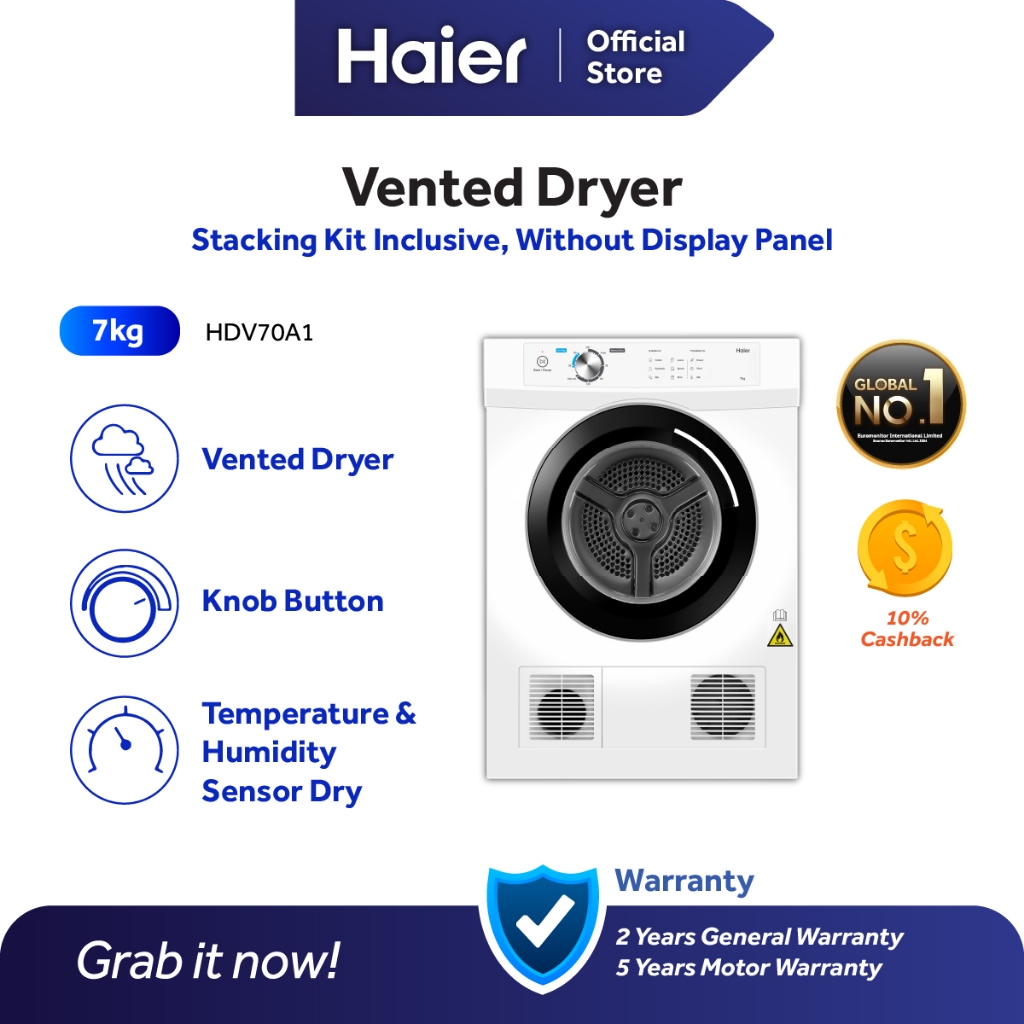 Haier 7KG Dryer Reversible Vented Knob Control Sensor Dry HDV70A1 ...