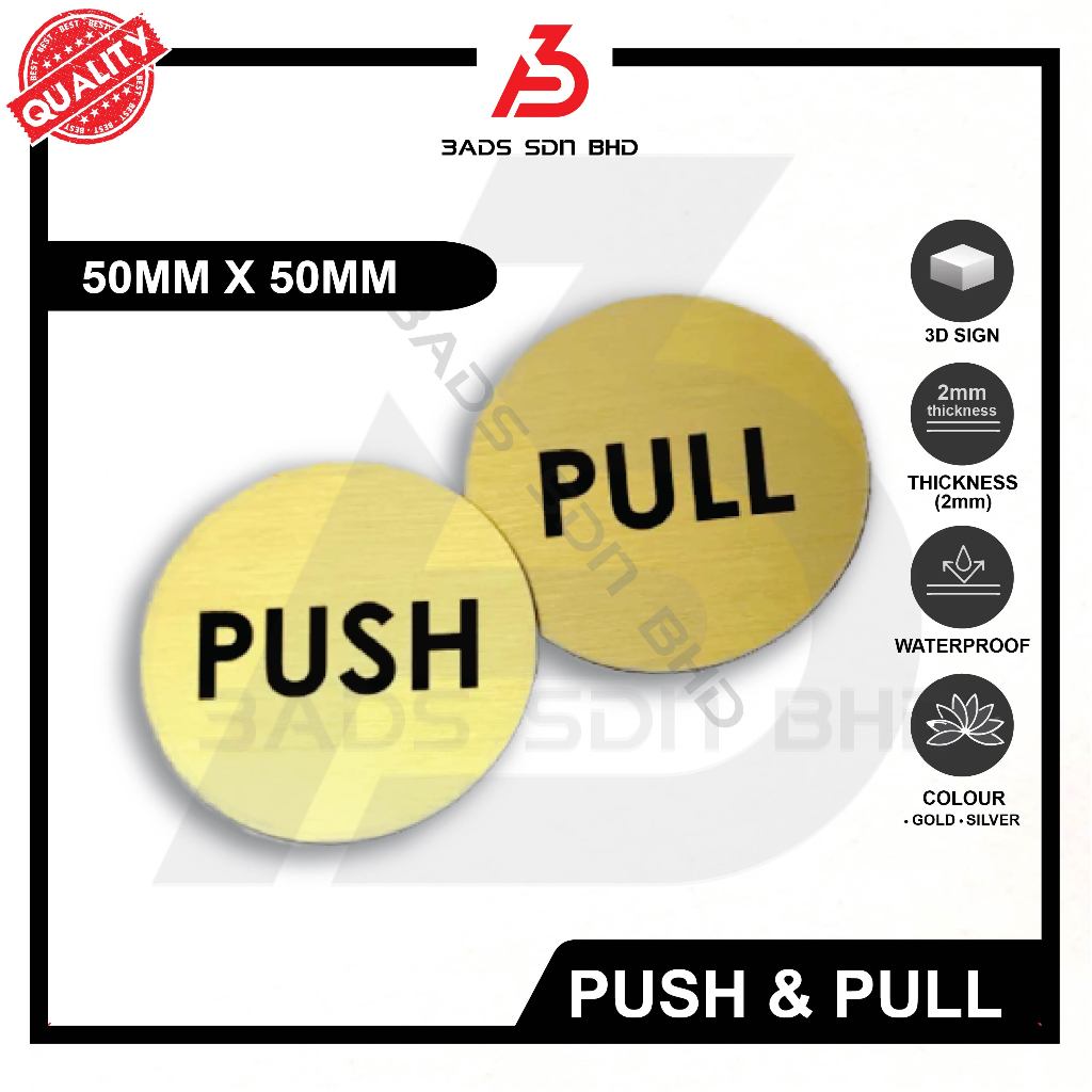 Push & Pull Door Signs (Gold / Silver) , Tolak & Tarik Sign, Laser ...
