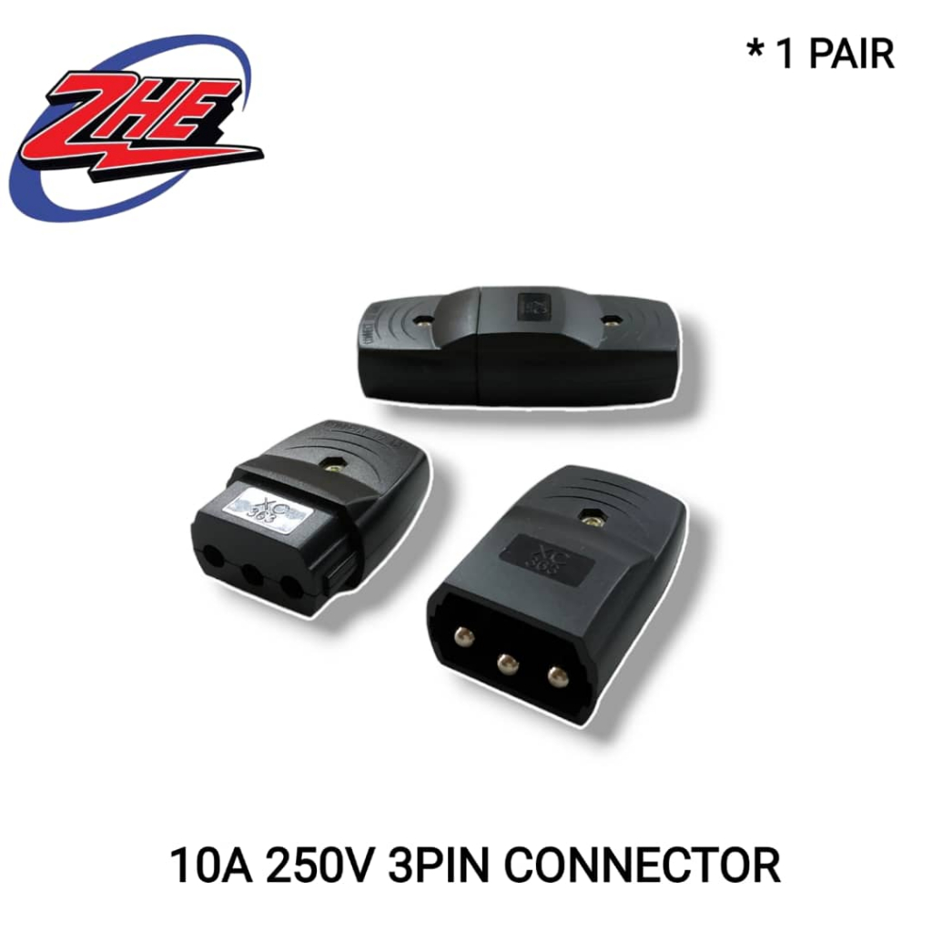 (1 PAIR) HEAVY DUTY 10A 250V 3PIN CONNECTOR 9198 MALE+FEMALE CONNECTOR ...