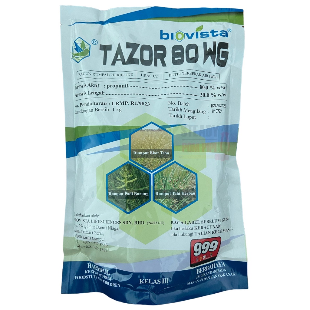 1KG TAZOR 80WG / PROPANIL 80% / RUMPUT PADI BURUNG / RUMPUT EKOR TEBU ...