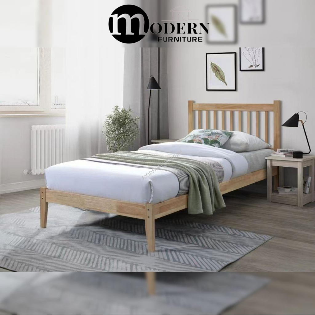 SOLID WOOD Muji Single Bed Frame / Katil - JS1041 (Colour: Natural ...