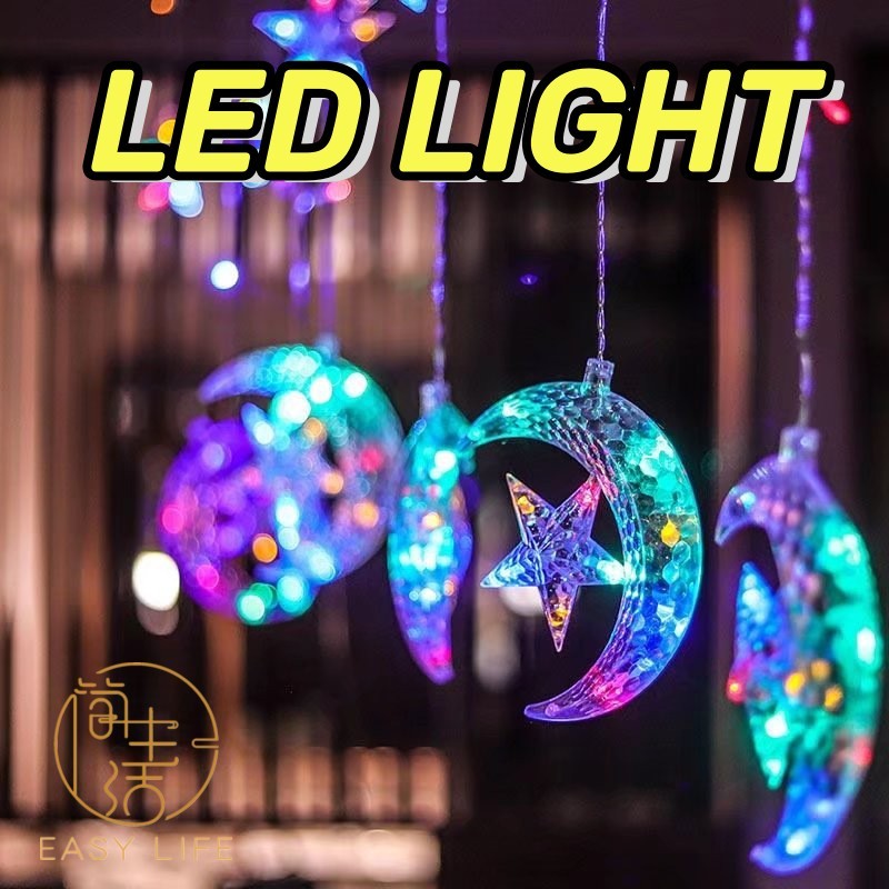 LED Moon Star Light Fairy Lampu Raya Lampu Hiasan String Light Bedroom ...