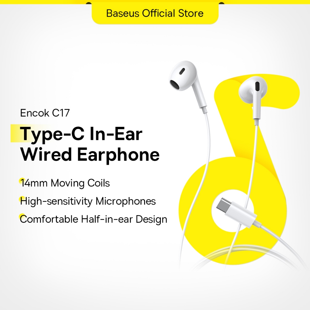 Baseus C17 Type-C Earphones In Ear Hearphone Wired Headset With Mic For ...