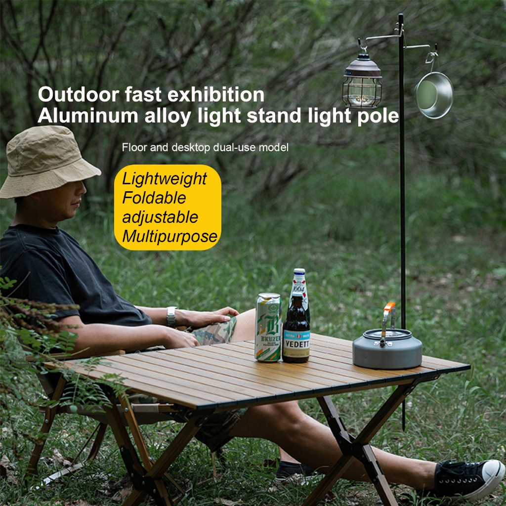 Portable Light Pole with Tray Outdoor Lantern Stand Camping Double Head ...