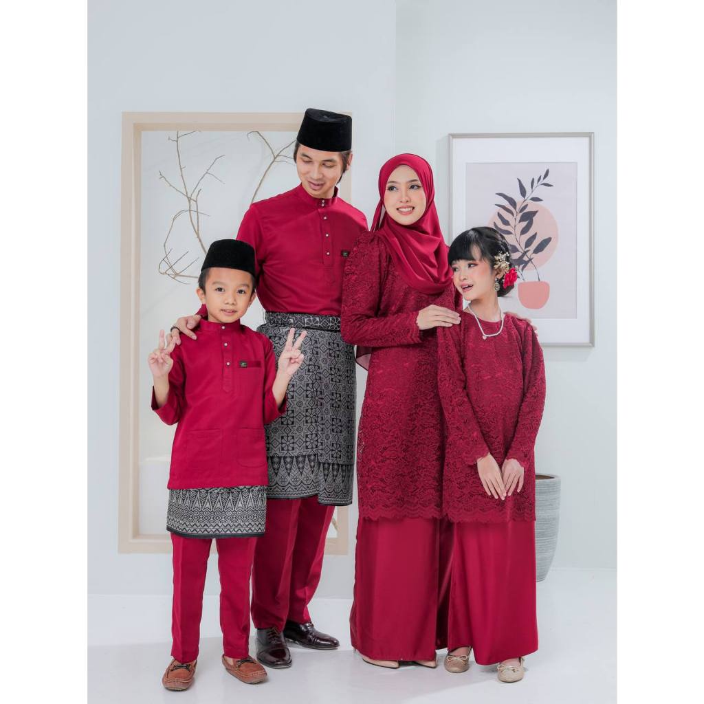 SET FAMILY BELLA WARNA MAROON / KURUNG MODEN BELLA / KURUNG LACE ...