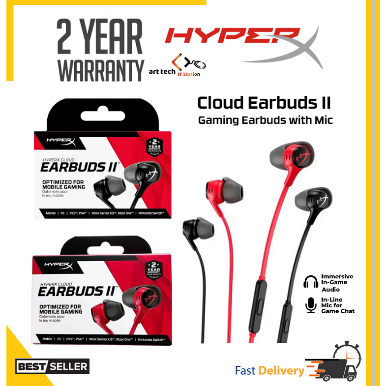 HYPERX CLOUD EARBUDS / CLOUD EARBUDS II GAMING HEADPHONES WITH MIC [ RED / BLACK ] | Shopee Malaysia