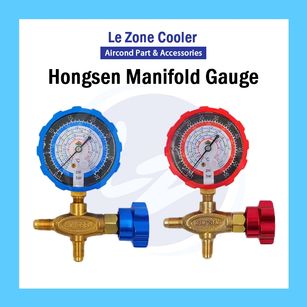 Aircond Hongsen Single Manifold Gauge Low Side High Side Gas Meter Set Hose R410A R410 R22 R134a ...