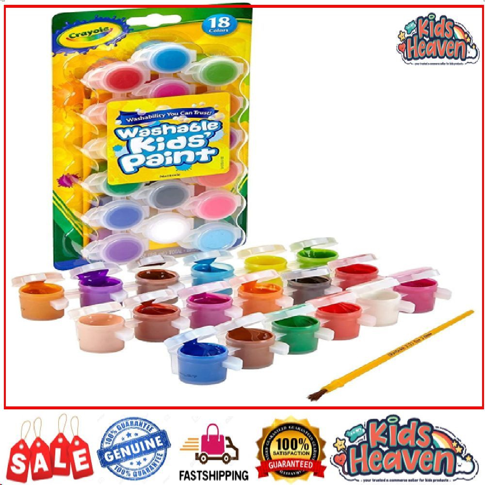 Crayola Washable Kids Paint Set & Paintbrush 18 Count (100.0% Original ...