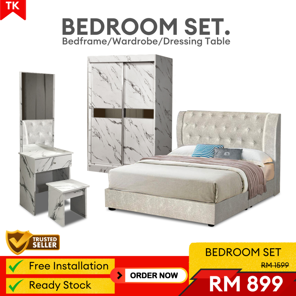 🔥Free installation🔥 Elegant Bedroom Set/Set Bilik Tidur -No mattress ...