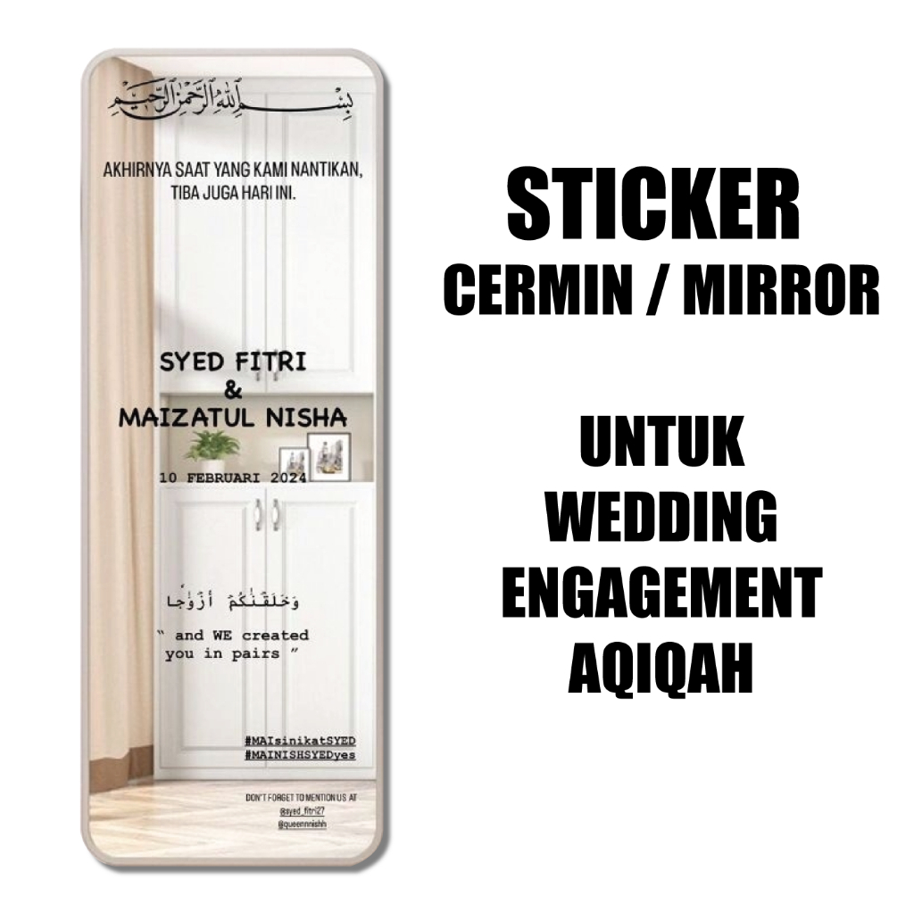 CUSTOM STICKER CERMIN UNTUK WEDDING/PERKAHWINAN/PERTUNANGAN/AQIQAH ...