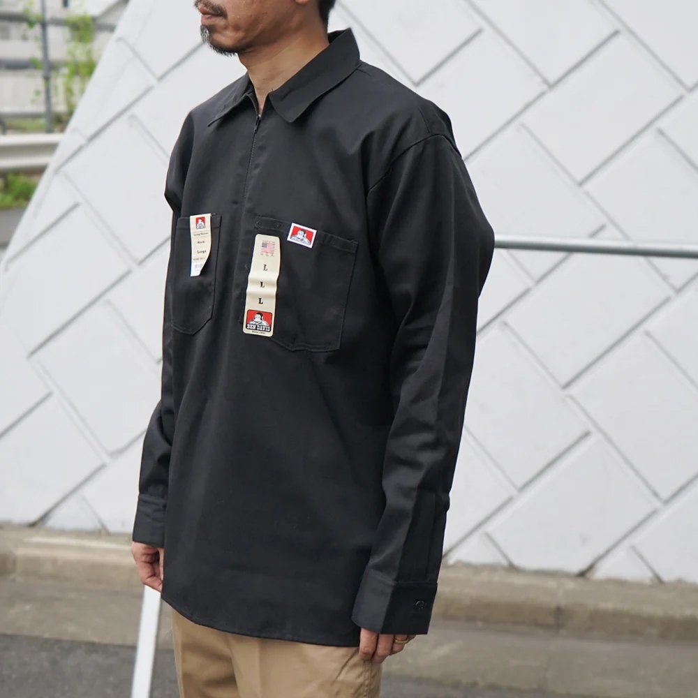 Ben Davis Long Sleeve Half Zip Work Shirt (Black/Brown) | Shopee Malaysia