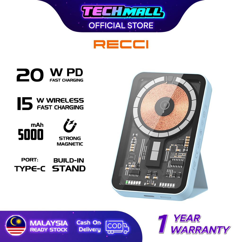 RECCI RPB_W07 Transparent Magnetic PD 20W Power Bank 5000mAh | Shopee Malaysia