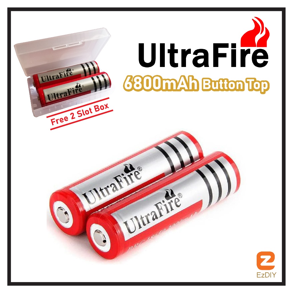 3.7V 18650 UltraFire 6800mAH Button Top Rechargeable Lithium Ion ...