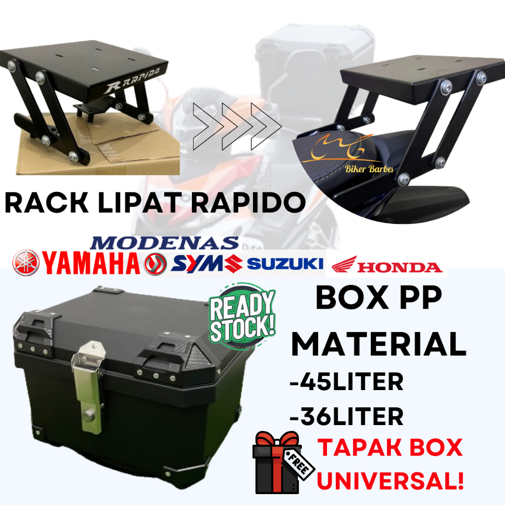 RAPIDO Rack Adjustable with Pp Box 45l 36l Jb Style Storage Motor Mono ...