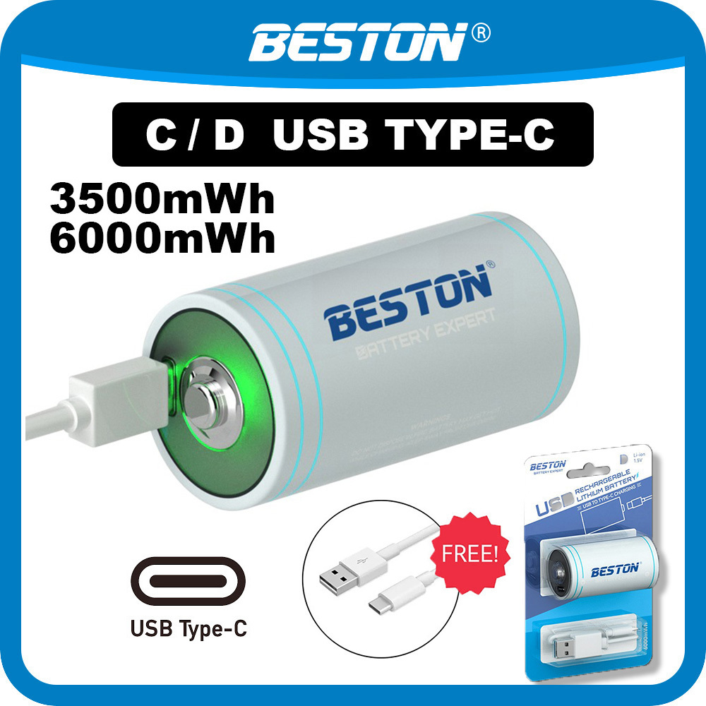 Beston C / D size USB-C Direct Charge Large Capacity Li-ion Lithium ...