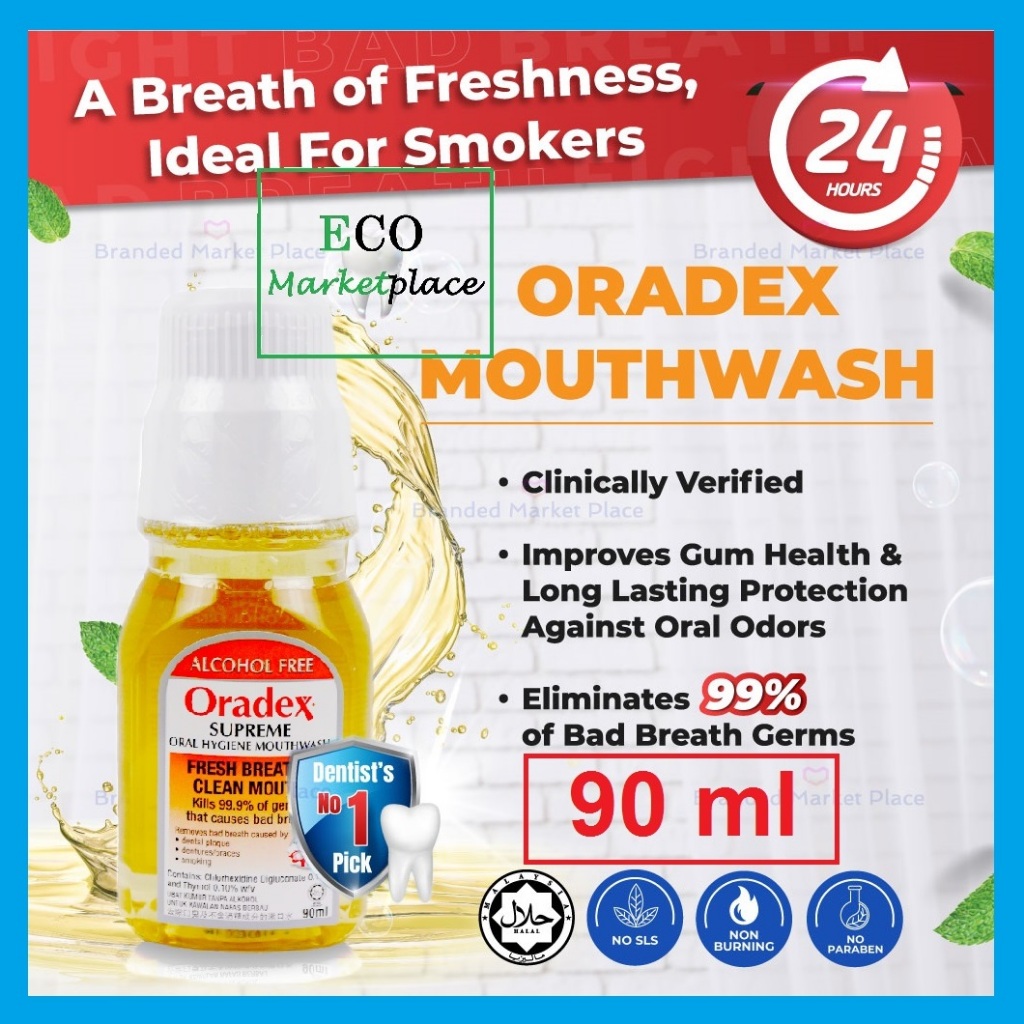 Oradex Supreme Mouthwash Mint (90ml) - Removes bacteria that cause plaque and gum disease ...