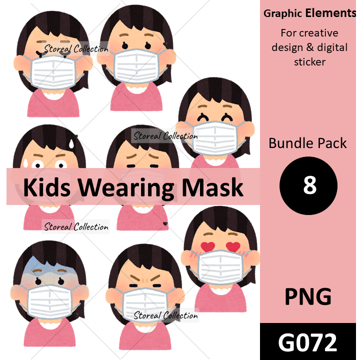 Kids Wearing Mask PNG sticker Various Emotions Graphic Element PNG ...