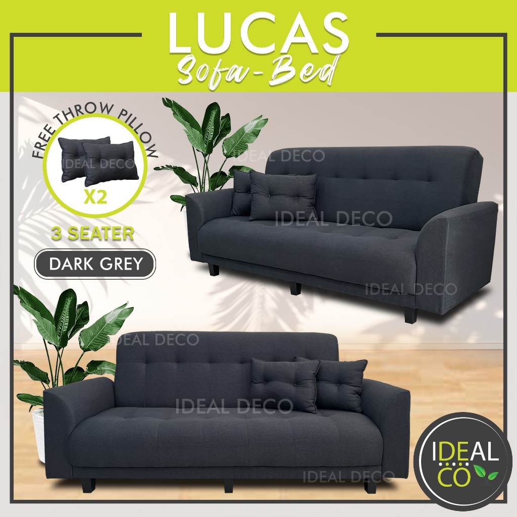 (Free Delivery) Lucas Sofa Bed : Water Repellent Fabric Full Foldable Solid Wood Sofas (3 Seater ...