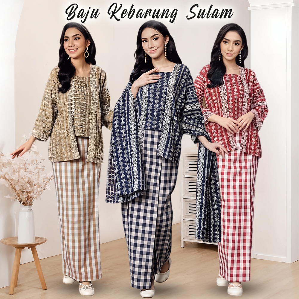 Sulam Baju Kurung Moden Plaid Overlap Kurung Raya 2024 Nursing Friendly Baju Bentuk Sulam Baju
