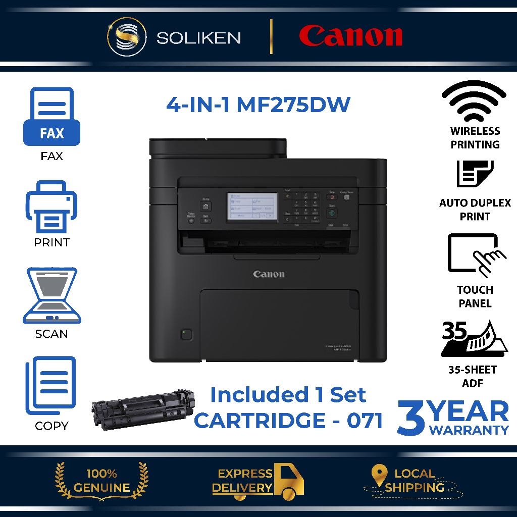 Canon MF275DW imageCLASS 4-in-1 Monochrome Multifunction Printer (Print/Copy/Scan/Fax/Auto ...