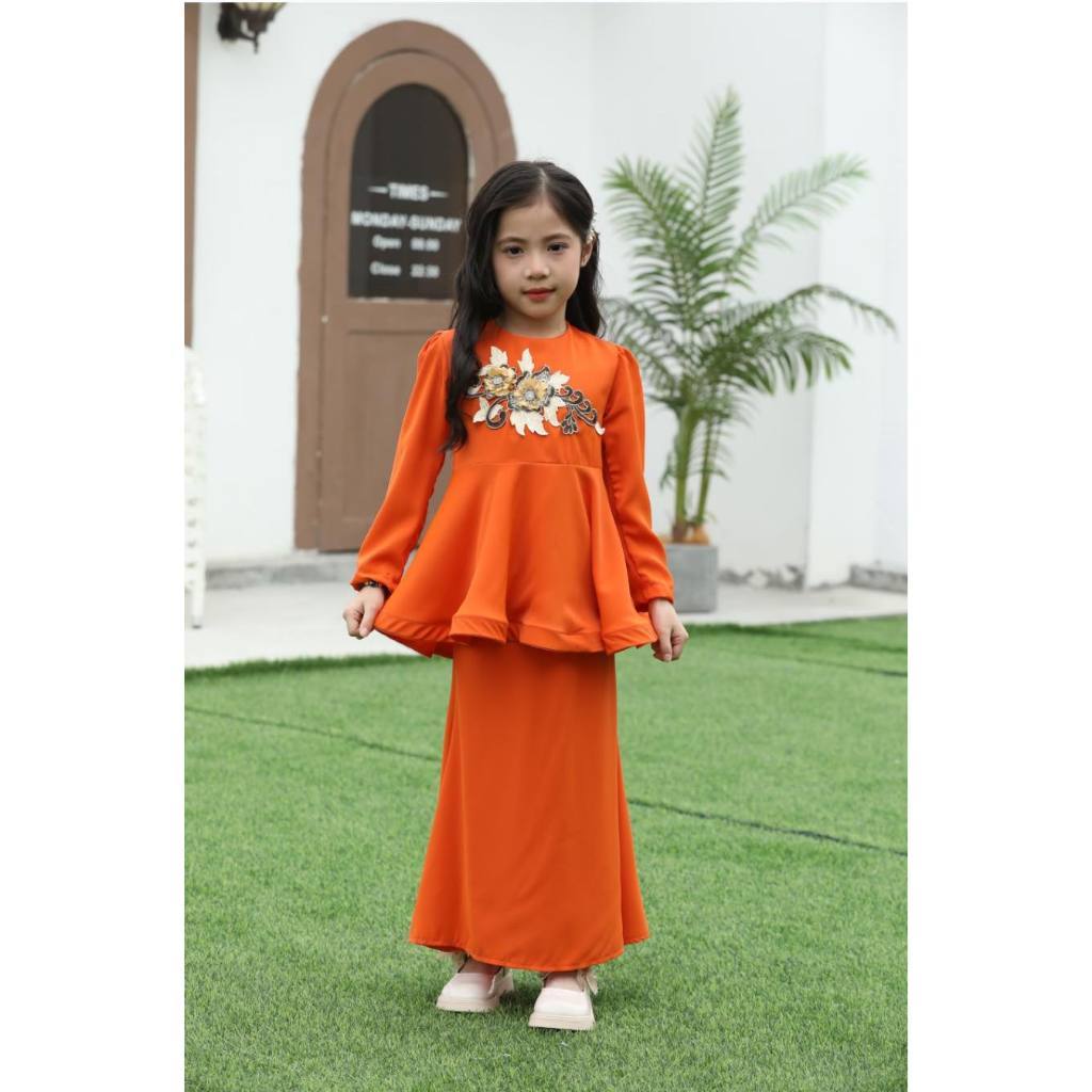 ORANGE KIDS GIRL KURUNG PEPLUM ( Baju Kurung Moden Raya 2024 Budak ...