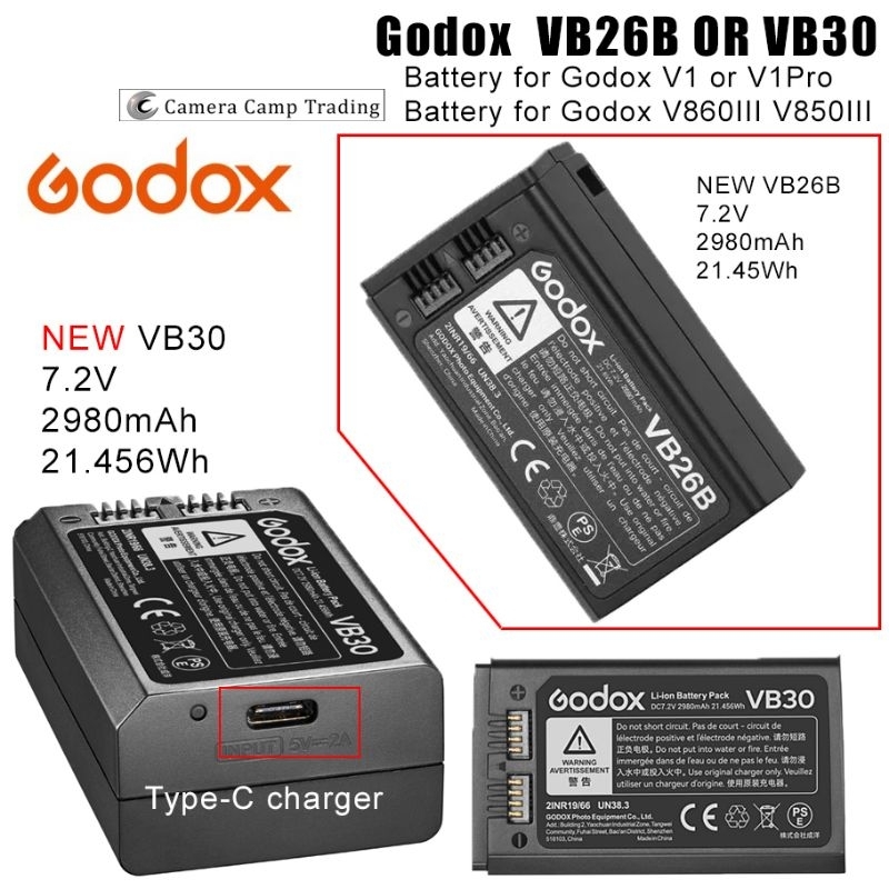 Godox VB26 VB26B VB30 WB100B Battery VC26 Charger for V860III V1 V1Pro ...