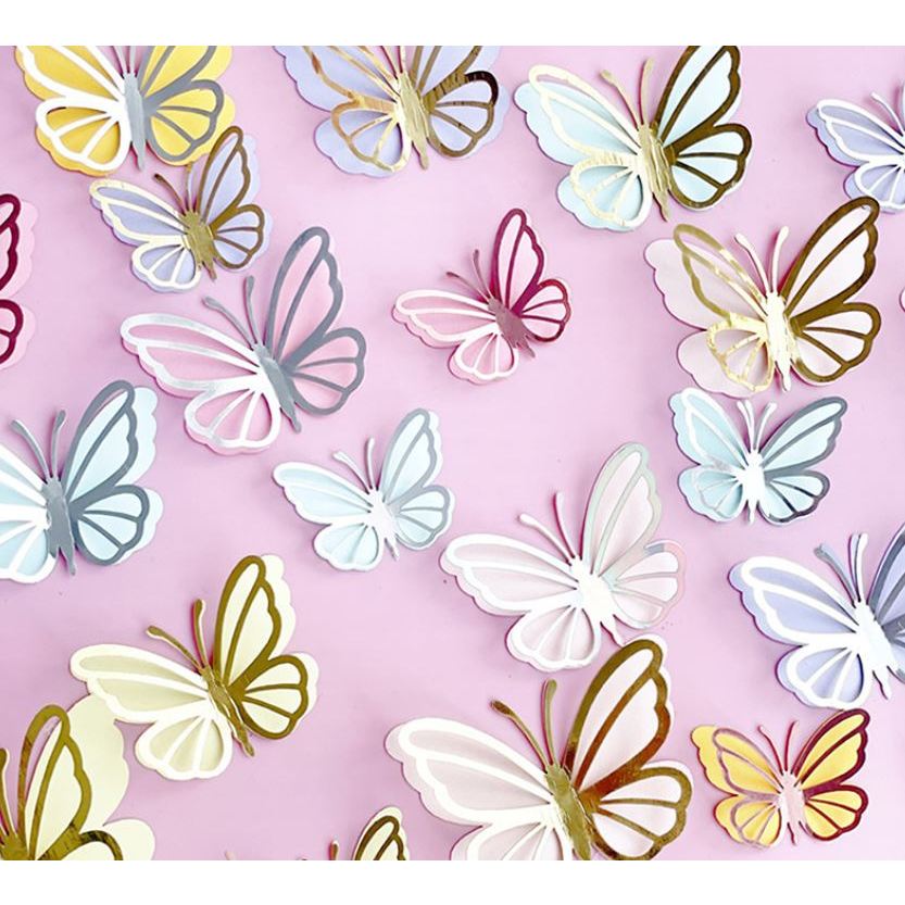 3pcs 3D 4.5cm/6cm/7.5cm Metallic Texture Gold Silver Butterfly Cake ...