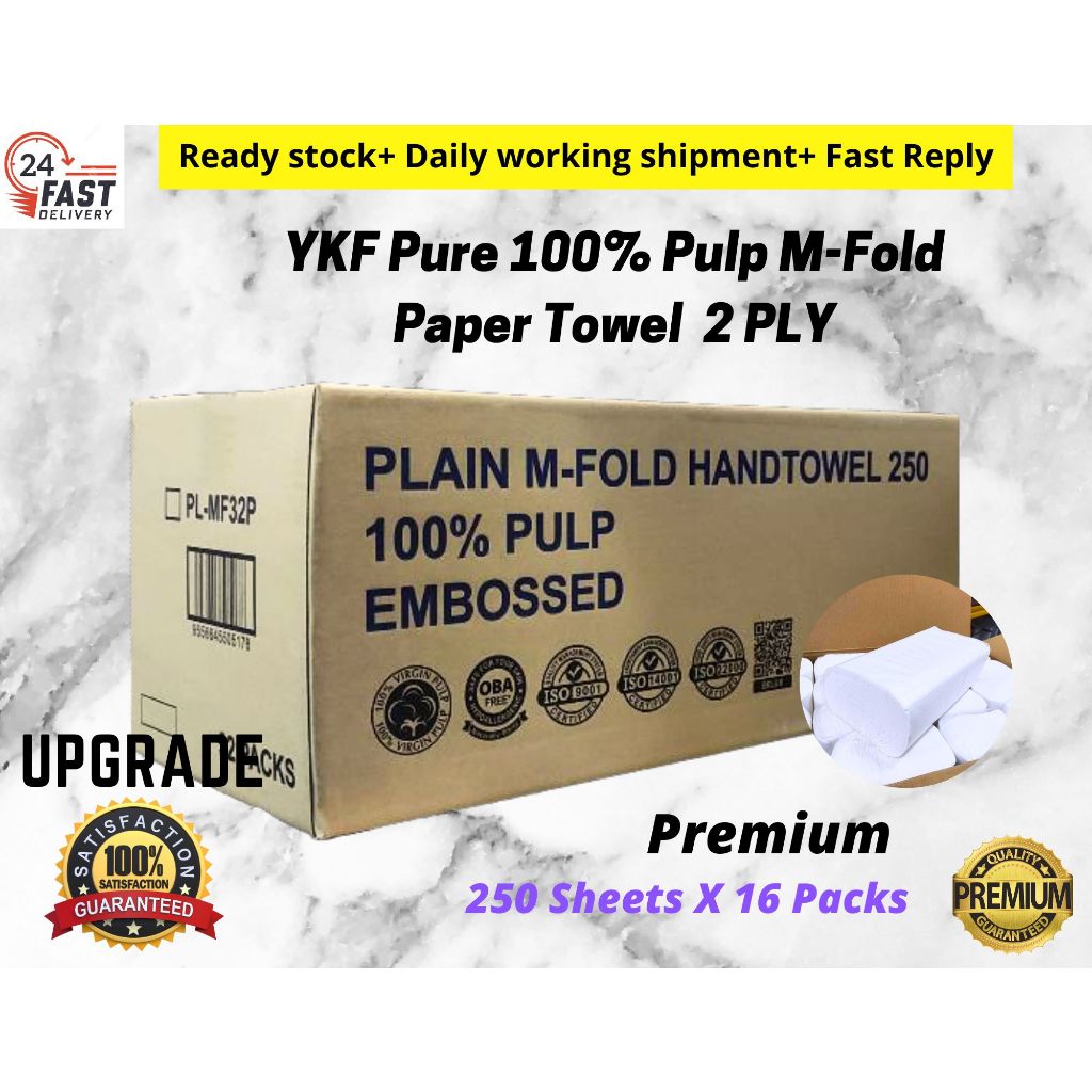 YKF Pure 100% Pulp M-Fold Paper Towel 2PLY 250S (Premium) MFold Towel Tissue Paper | Shopee Malaysia