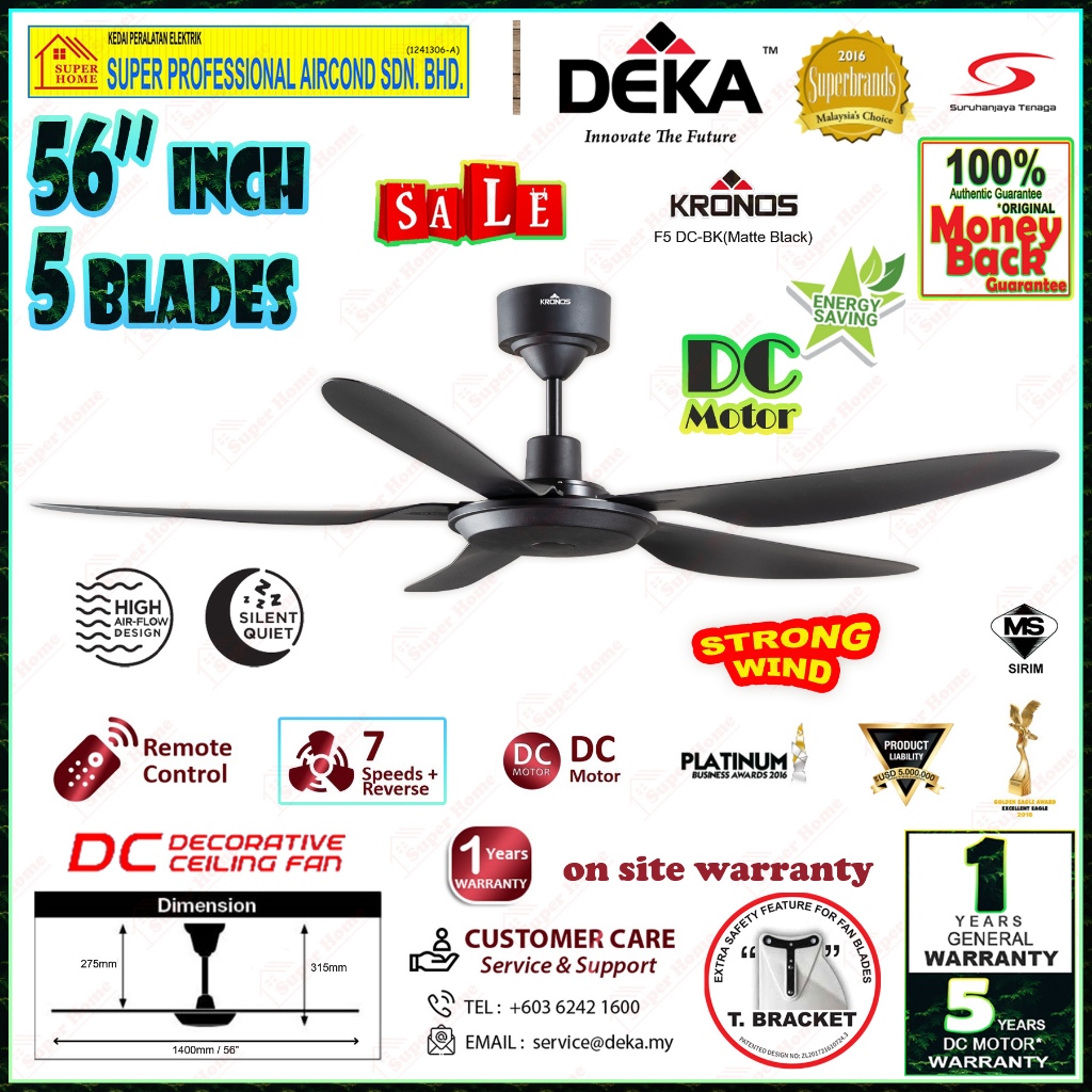 Deka Ceiling Fan Kronos F5DC BK 56 inch Remote Control DC Motor Ceiling ...