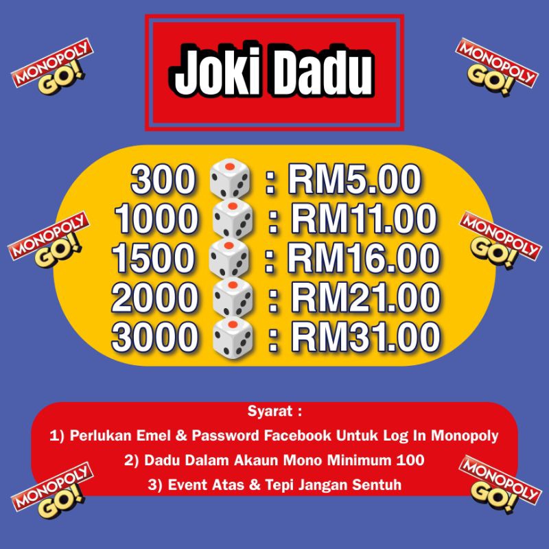 Monopoly Go | Joki Dadu | Event | Tour | Shopee Malaysia