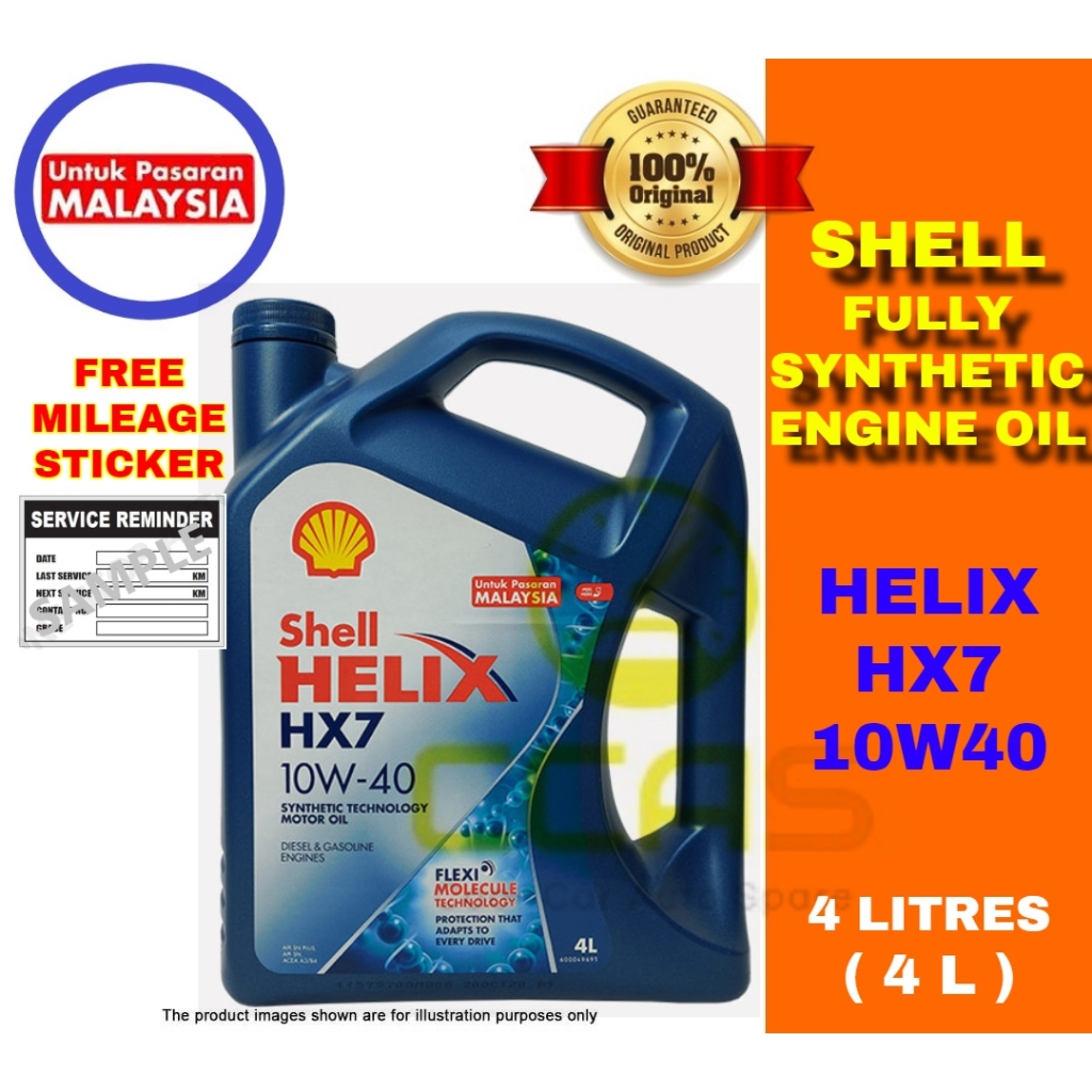 100% ORIGINAL Shell Helix HX7 4L API SN/CF 10W40 Engine Oil 4L Fully ...